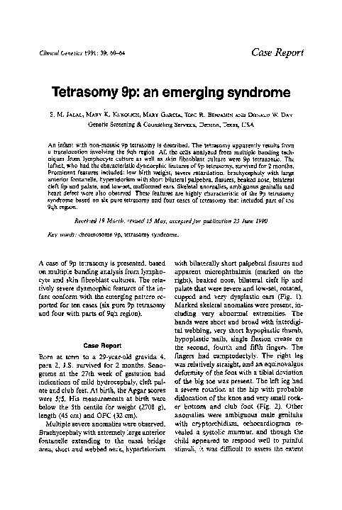 (PDF) Tetrasomy 9p: an emerging syndrome