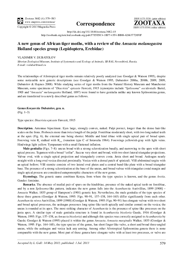 (PDF) A new genus of African tiger moths, with a review of the Amsacta ...