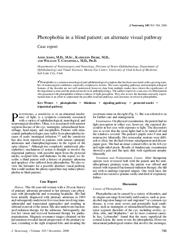 (PDF) Photophobia in a blind patient: an alternate visual pathway
