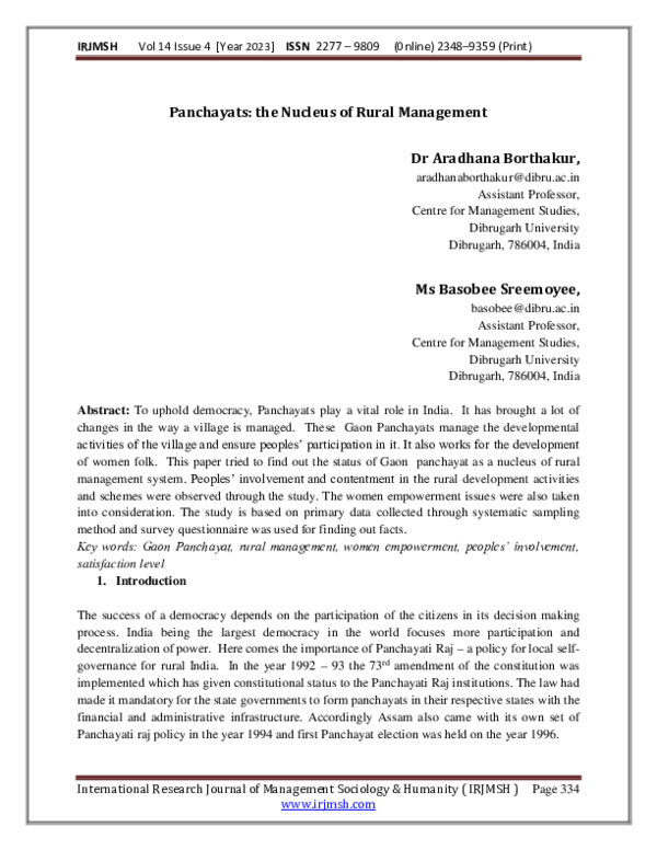 (PDF) Panchayats: the Nucleus of Rural Management