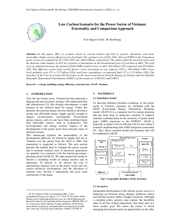 (PDF) Low Carbon Scenario for the Power Sector of Vietnam : Externality and Comparison Approach
