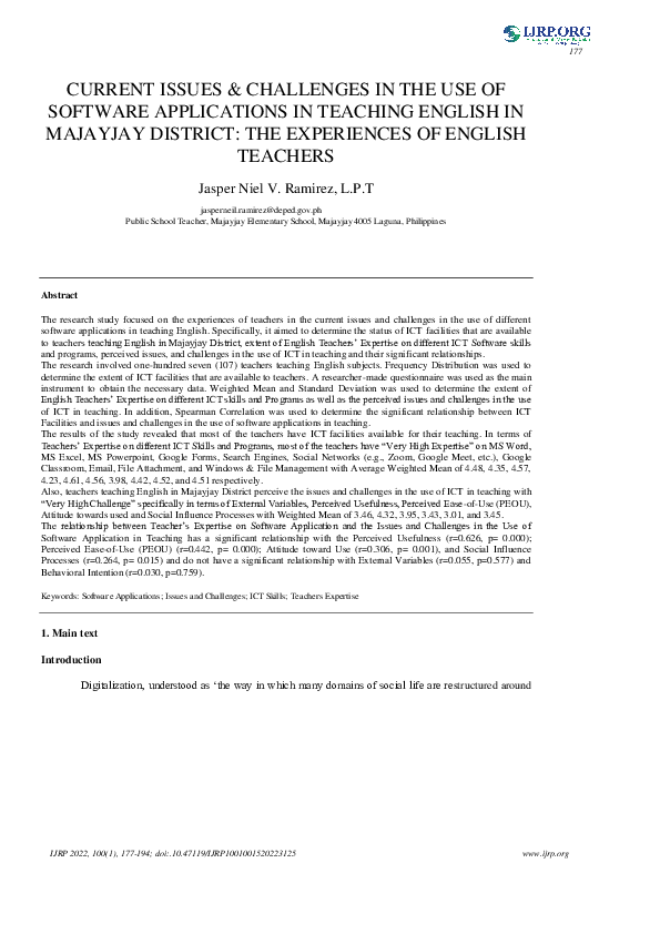 Current Issues & Challenges in the Use of Software Applications in ...