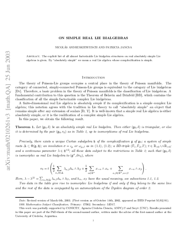 (PDF) On simple real Lie bialgebras
