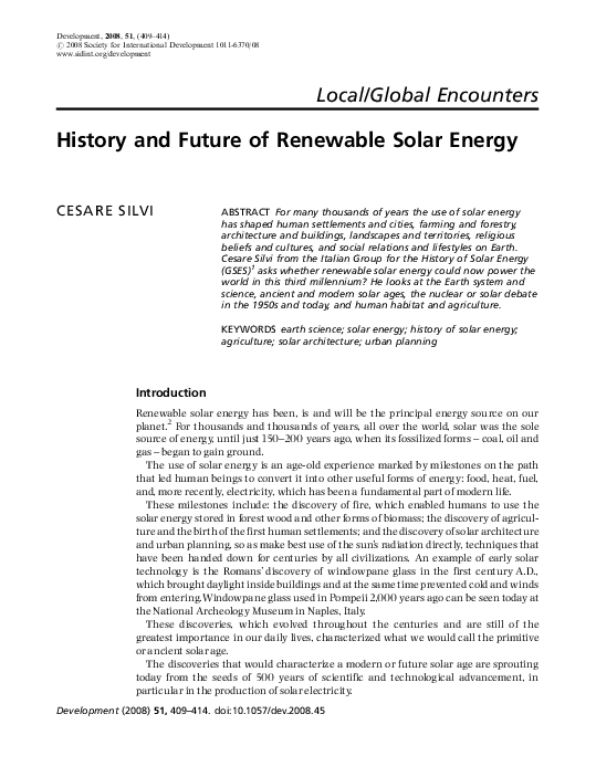 (PDF) History and Future of Renewable Solar Energy