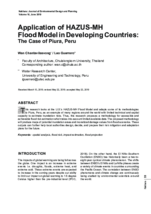 (PDF) Application of HAZUS-MH Flood Model in Developing Countries: The ...