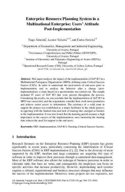 (PDF) Enterprise resource planning system in a multinational enterprise: Users' attitude post ...