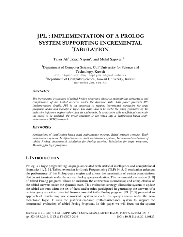 (PDF) JPL : Implementation of a Prolog System Supporting Incremental Tabulation