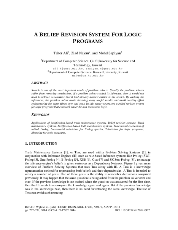 (PDF) A Belief Revision System for Logic Programs | Taher Ali - Academia.edu