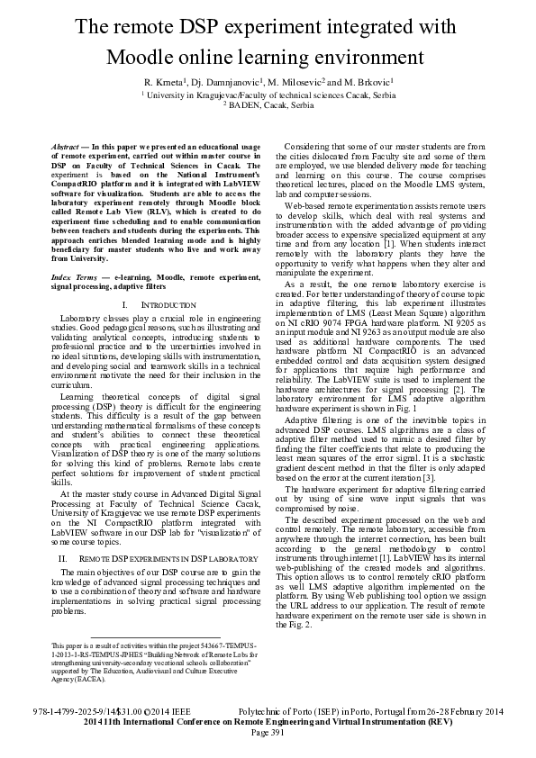 (PDF) The remote DSP experiment integrated with Moodle online learning environment | Djordje ...