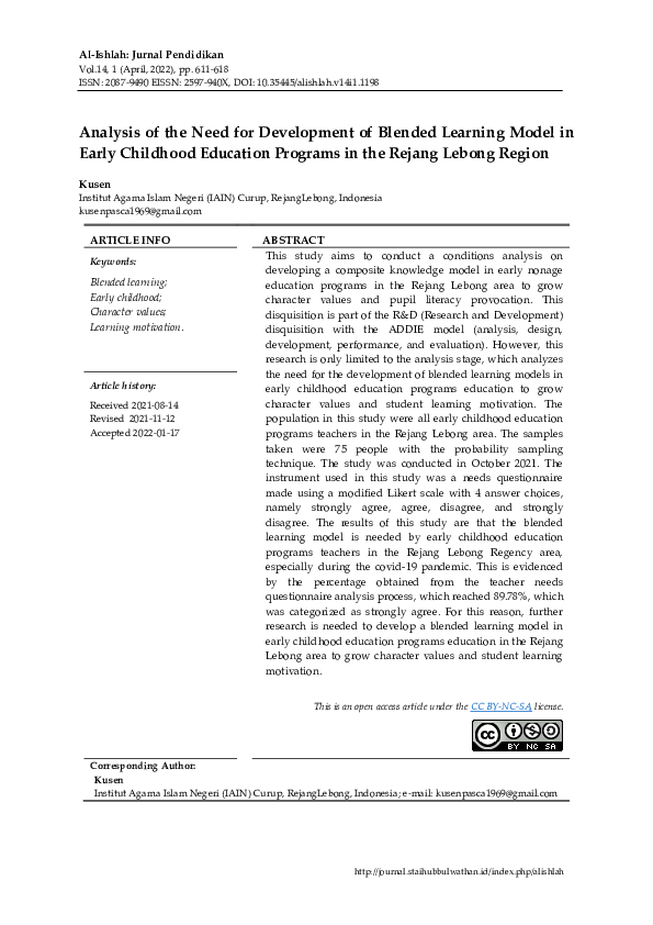(PDF) Analysis of the Need for Development of Blended Learning Model in Early Childhood ...