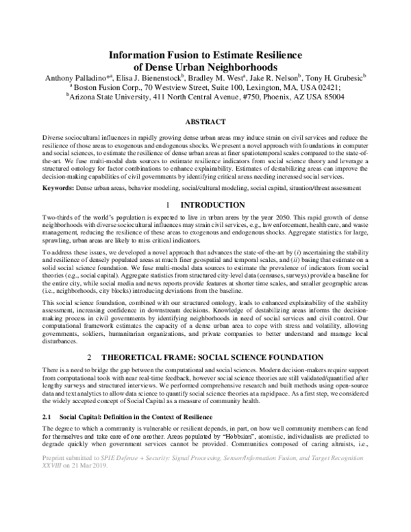 (PDF) Information fusion to estimate resilience of dense urban neighborhoods