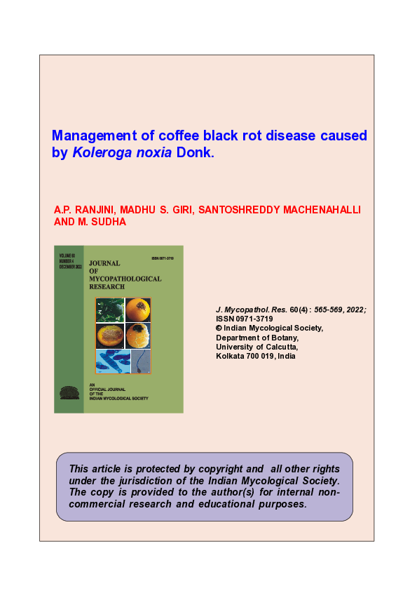 (PDF) Management of coffee black rot disease caused by Koleroga Noxia Donk