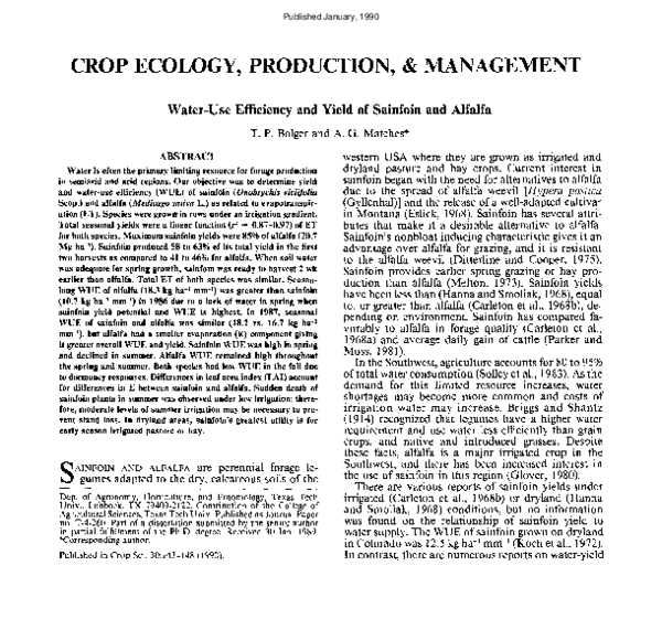 (PDF) Water‐Use Efficiency and Yield of Sainfoin and Alfalfa