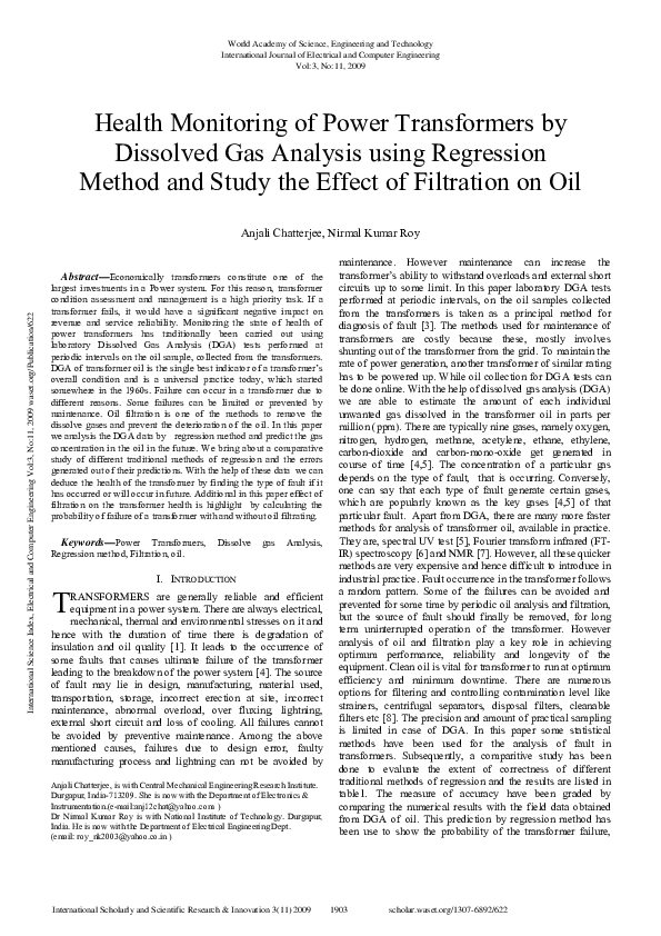 (PDF) Health Monitoring Of Power Transformers By Dissolved Gas Analysis Using Regression Method ...
