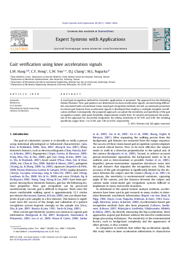 (PDF) Gait verification using knee acceleration signals
