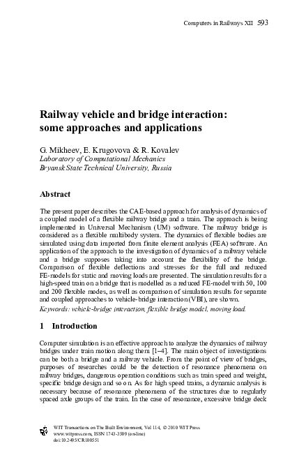 (PDF) Railway vehicle and bridge interaction: some approaches and applications