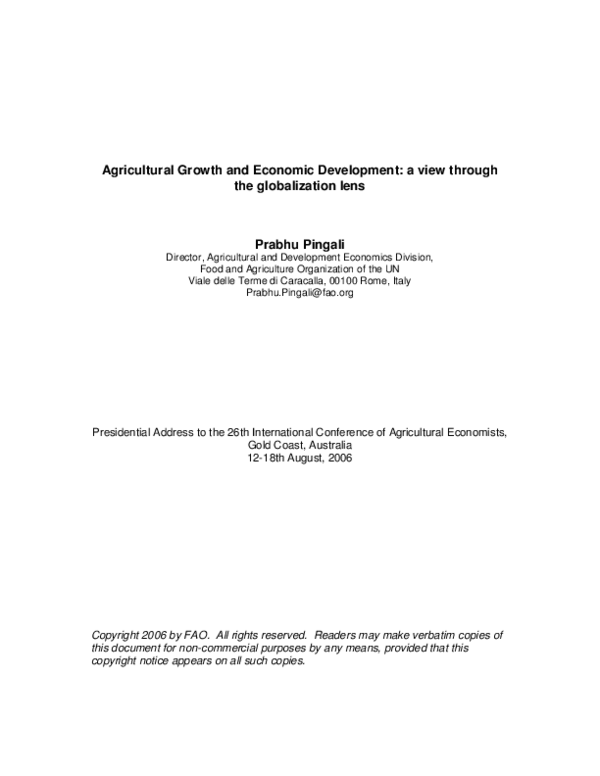 (PDF) Agricultural growth and economic development: a view through the ...