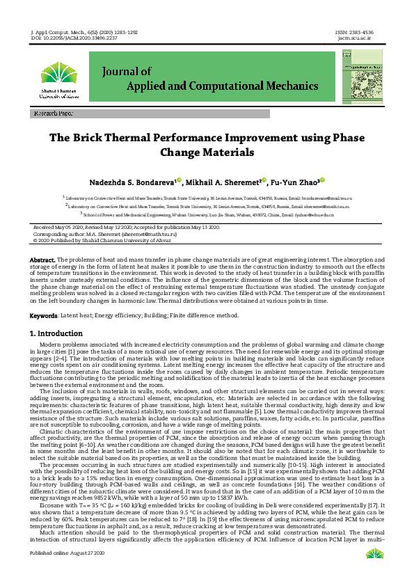 (PDF) The Brick Thermal Performance Improvement using Phase Change ...