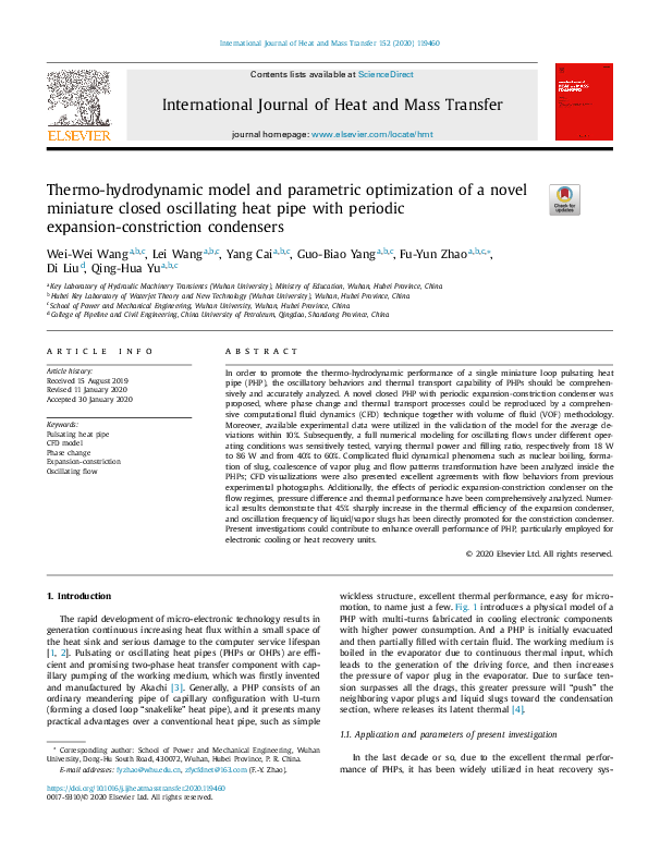 (PDF) Thermo-hydrodynamic model and parametric optimization of a novel ...