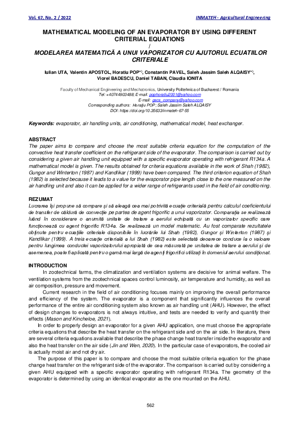 (PDF) Mathematical Modeling of an Evaporator by Using Different Criterial Equations