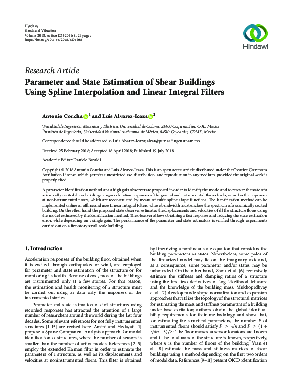 (PDF) Parameter and State Estimation of Shear Buildings Using Spline Interpolation and Linear ...