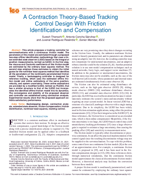 Pdf A Contraction Theory Based Tracking Control Design With Friction Identification And