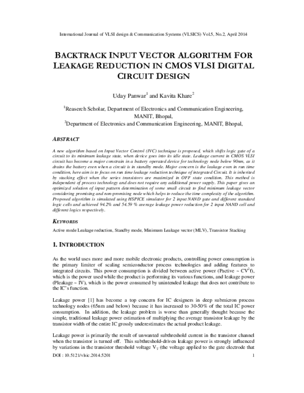 Pdf Backtrack Input Vector Algorithm For Leakage Reduction In Cmos Vlsi Digital Circuit Design