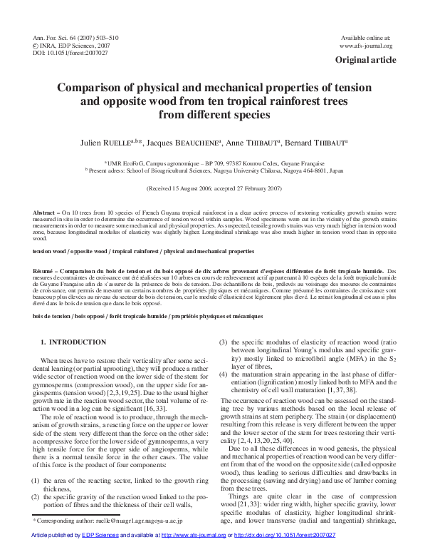 (PDF) Comparison of physical and mechanical properties of tension and ...