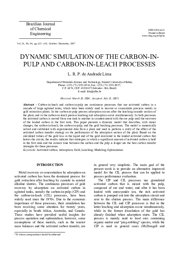 (PDF) Dynamic simulation of the carbon-in-pulp and carbon-in-leach processes | Luiz De Andrade ...