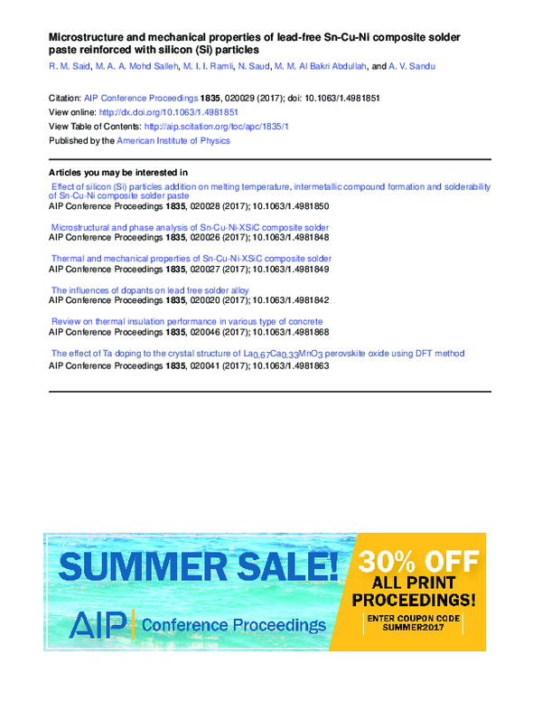 (PDF) Microstructure and mechanical properties of lead-free Sn-Cu-Ni ...