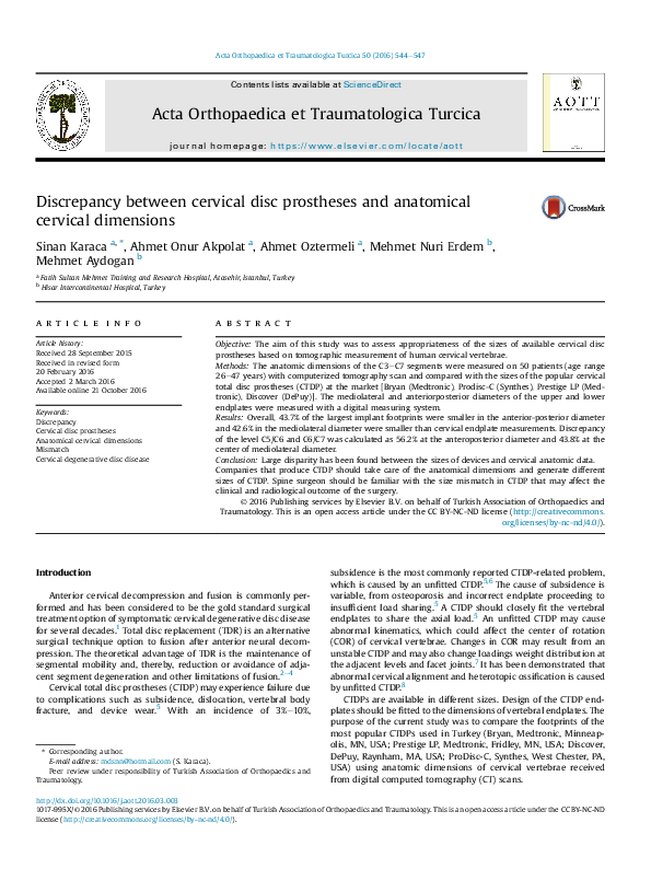 (PDF) Discrepancy between cervical disc prostheses and anatomical ...