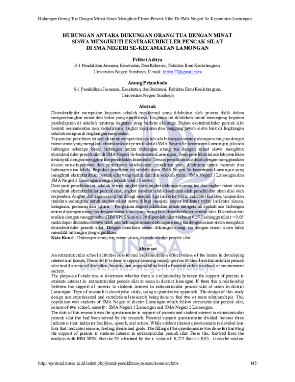 (PDF) Hubungan Antara Dukungan Orang Tua Dengan Minat Siswa Mengikuti Ekstrakurikuler Pencak ...