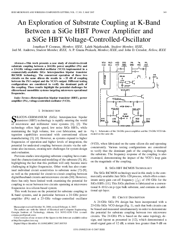 (PDF) An Exploration of Substrate Coupling at K-Band Between a SiGe HBT Power Amplifier and a ...