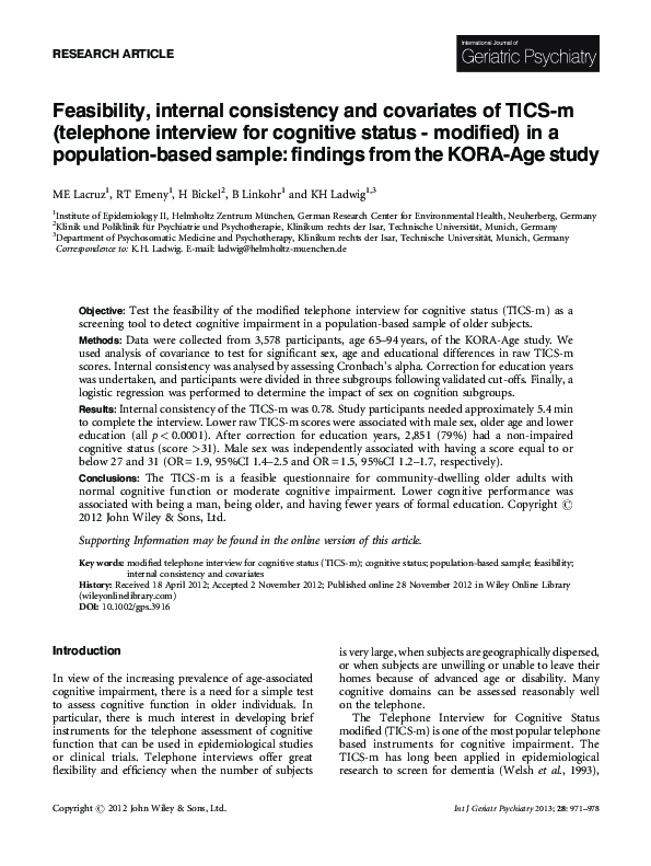 (PDF) Feasibility, internal consistency and covariates of TICS-m ...