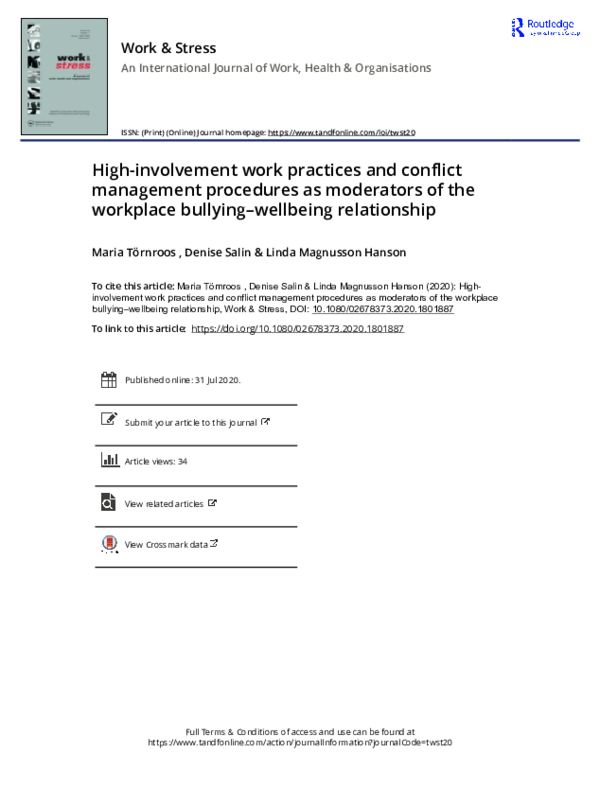 (PDF) High-involvement work practices and conflict management procedures as moderators of the ...