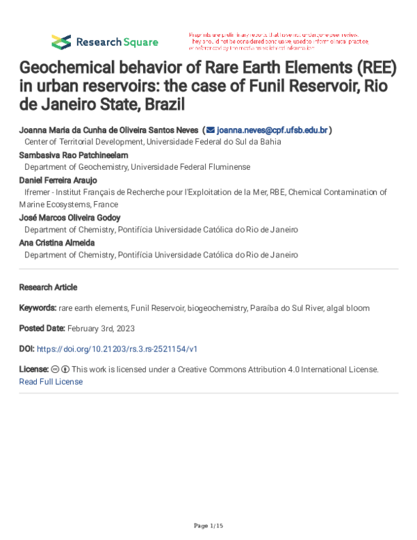(PDF) Geochemical behavior of Rare Earth Elements (REE) in urban ...