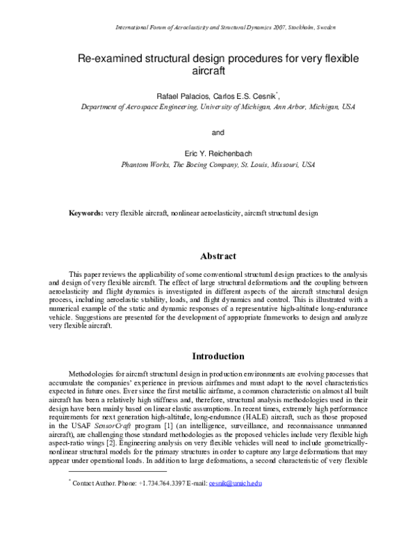 (PDF) Reexamined Structural Design Procedures for Very Flexible Aircraft