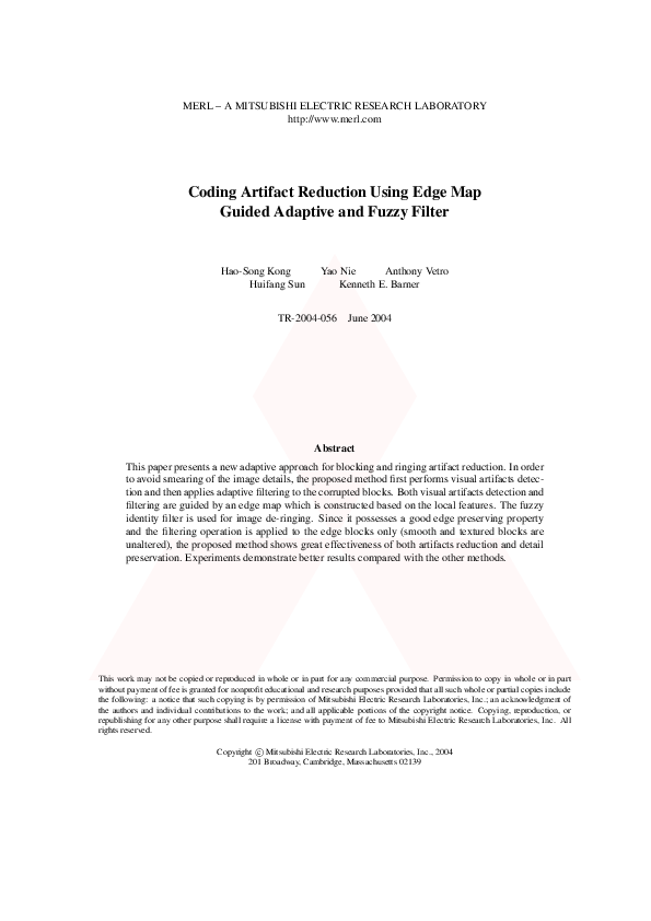 (PDF) Coding artifacts reduction using edge map guided adaptive and fuzzy filtering