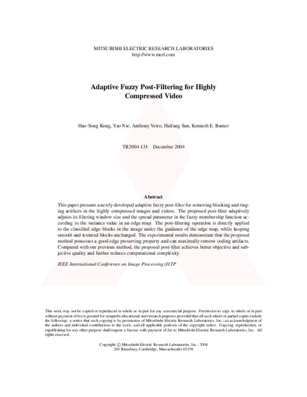 (PDF) Adaptive fuzzy post-filtering for highly compressed video