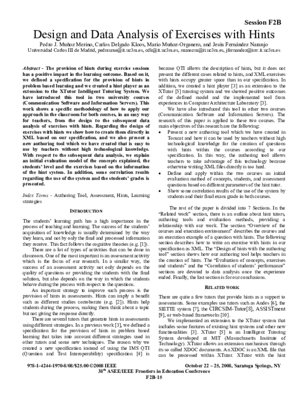 (PDF) Design and data analysis of exercises with hints