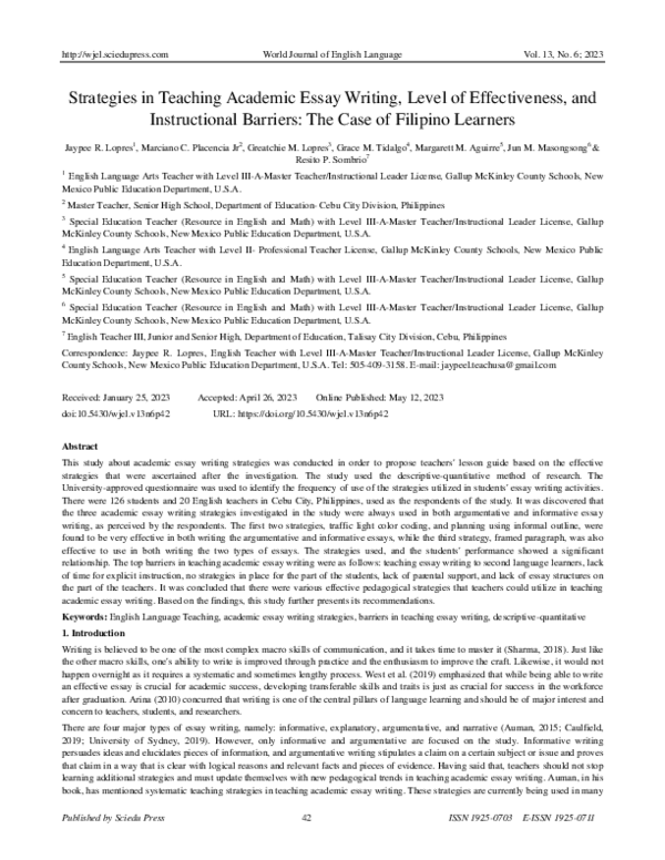 (PDF) Strategies in Teaching Academic Essay Writing, Level of ...