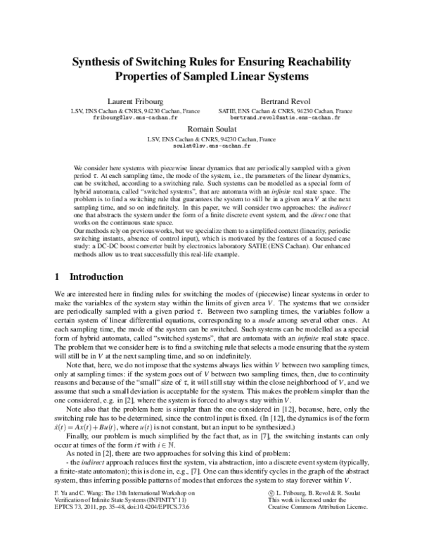 (PDF) Synthesis of Switching Rules for Ensuring Reachability Properties ...