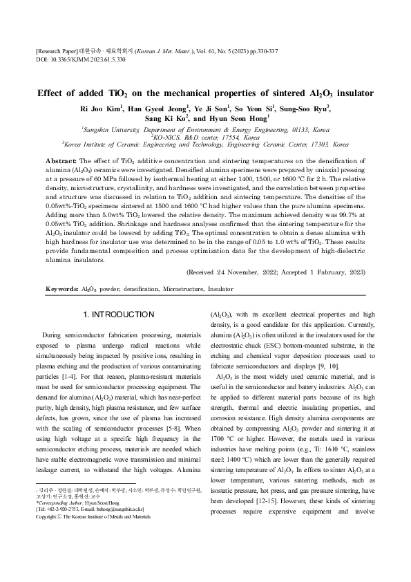 (PDF) Effect of added TiO2 on the mechanical properties of sintered Al2O3 insulator
