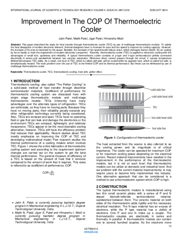 (PDF) Improvement In The COP Of Thermoelectric Cooler