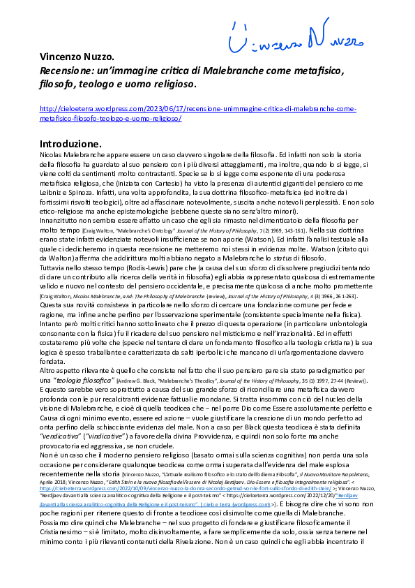 (PDF) RECENSIONE MALEBRANCHE