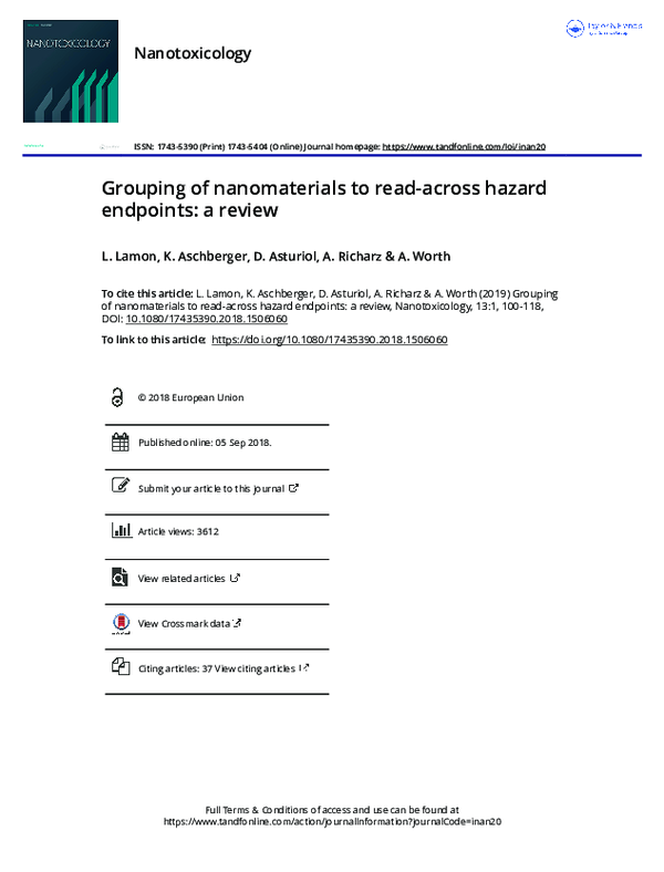 (PDF) Grouping of nanomaterials to read-across hazard endpoints: a review