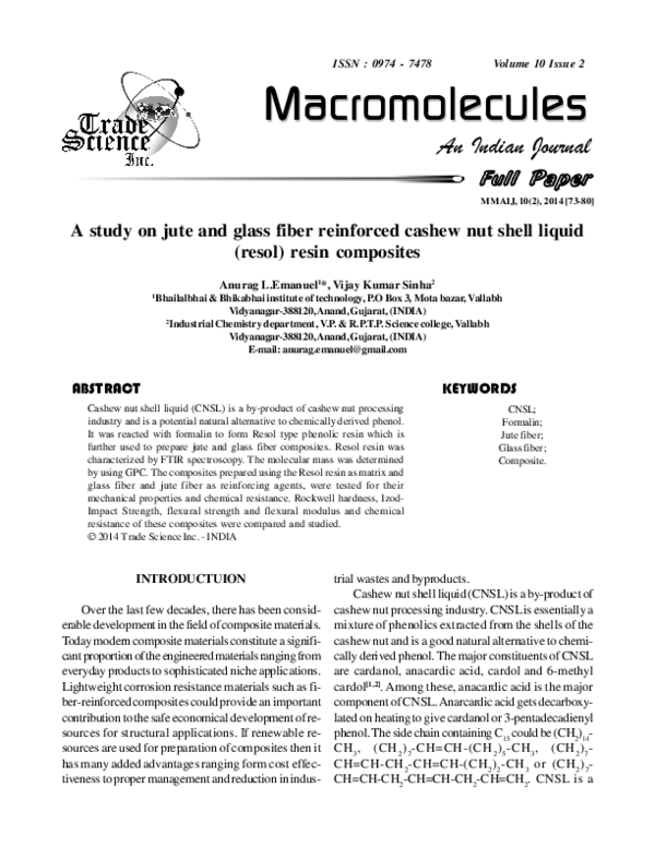 (PDF) A Study on jute and glass fiber reinforced cashew nut shell ...