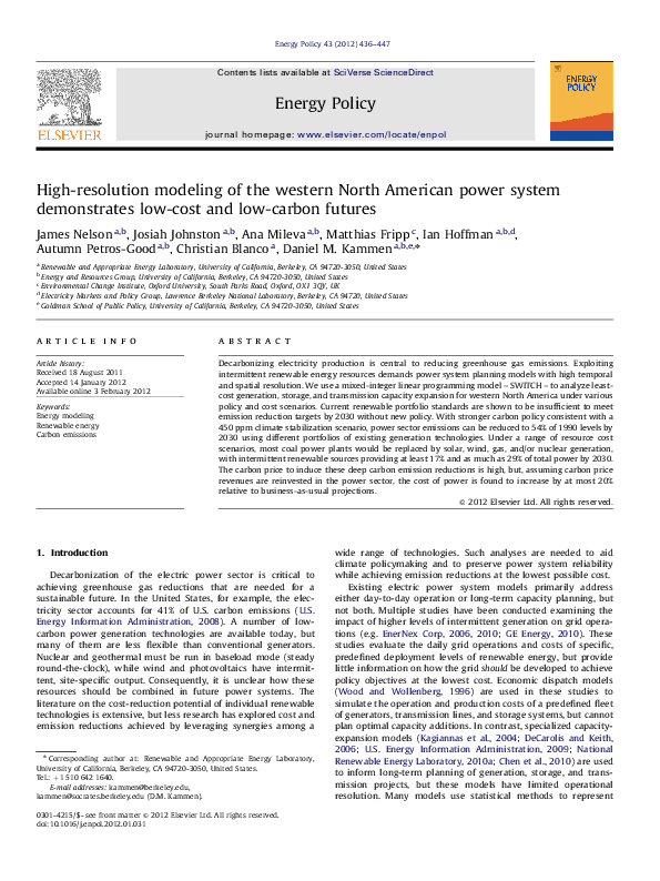 (PDF) High-resolution modeling of the western North American power ...