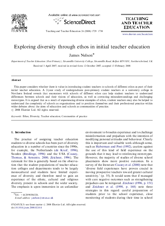 (PDF) Exploring diversity through ethos in initial teacher education
