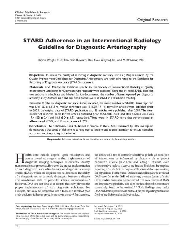 (PDF) STARD Adherence in an Interventional Radiology Guideline for ...